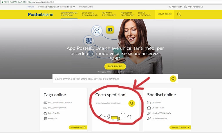Dovequando diventa Cerca spedizione di Poste Italiane